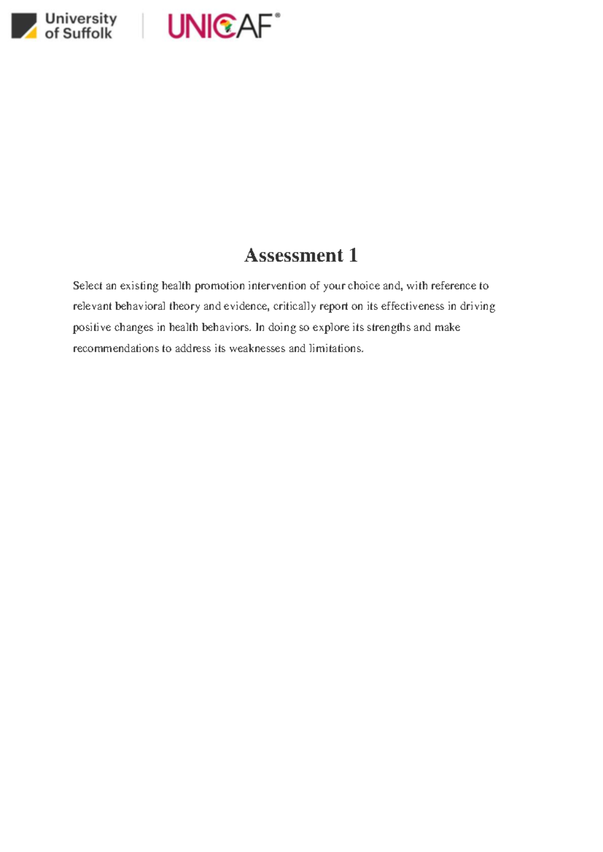 Health Promotion Assignment MSc Public Health University of Suffolk ...