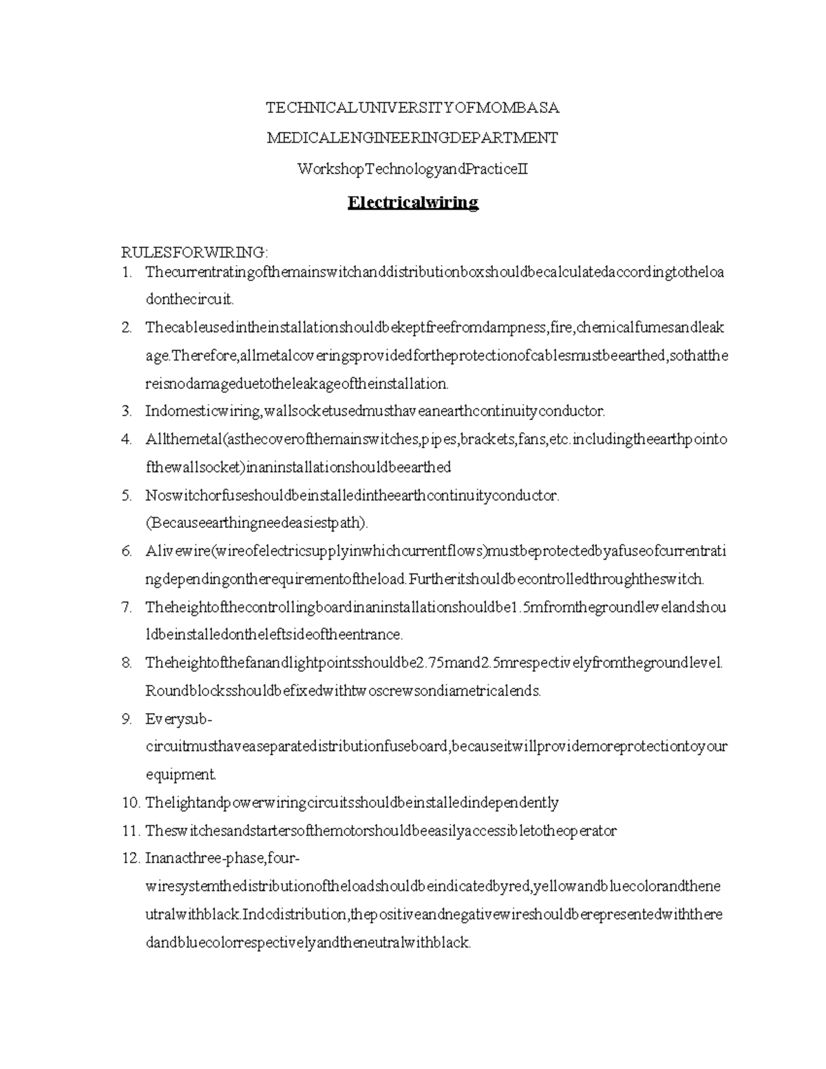 Electrical installation-1 - TECHNICALUNIVERSITYOFMOMBASA ...