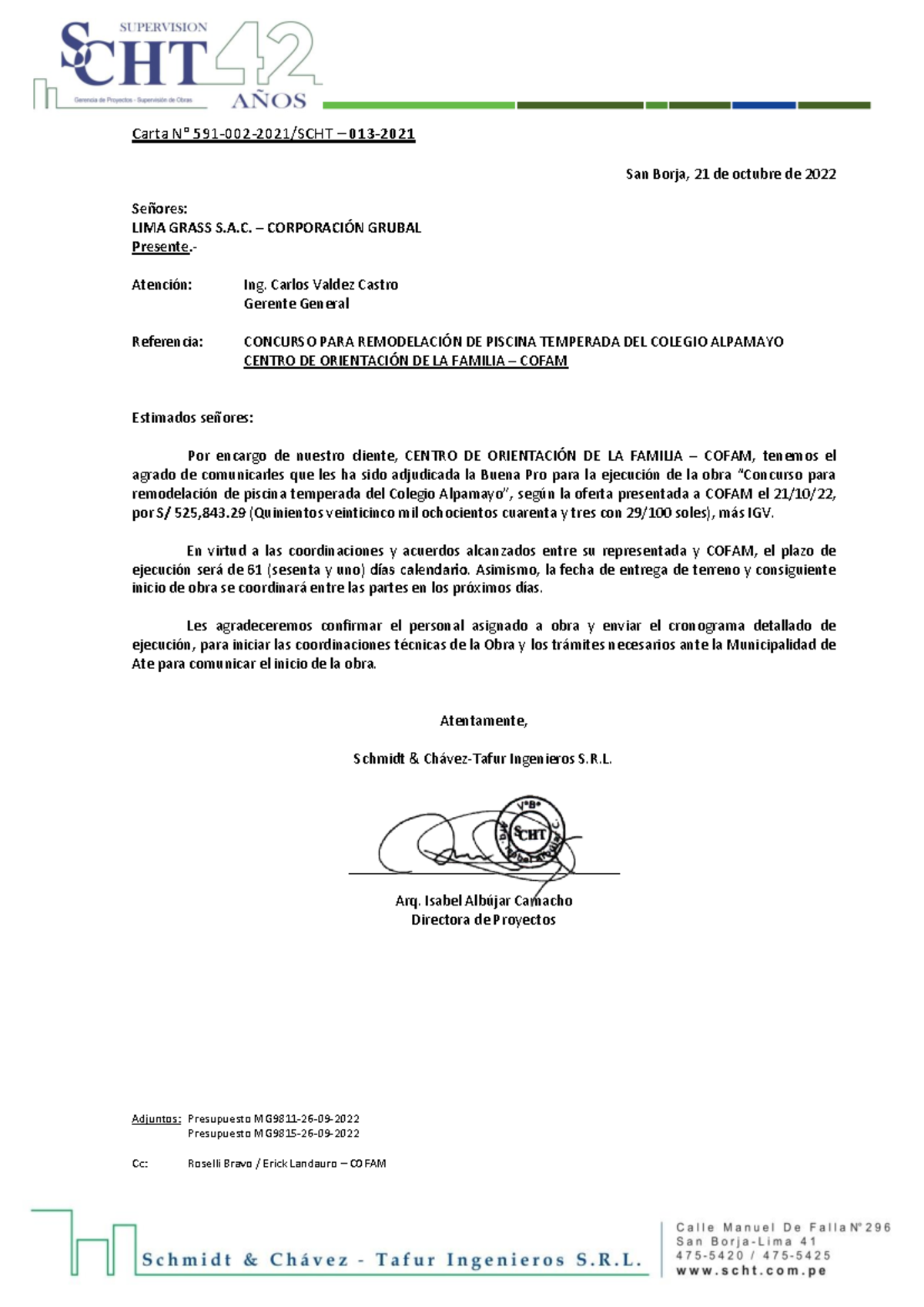 221021 Carta Nº 01 - Buena PRO Cofam - Grubal - Carta N° 591-002-2021 ...