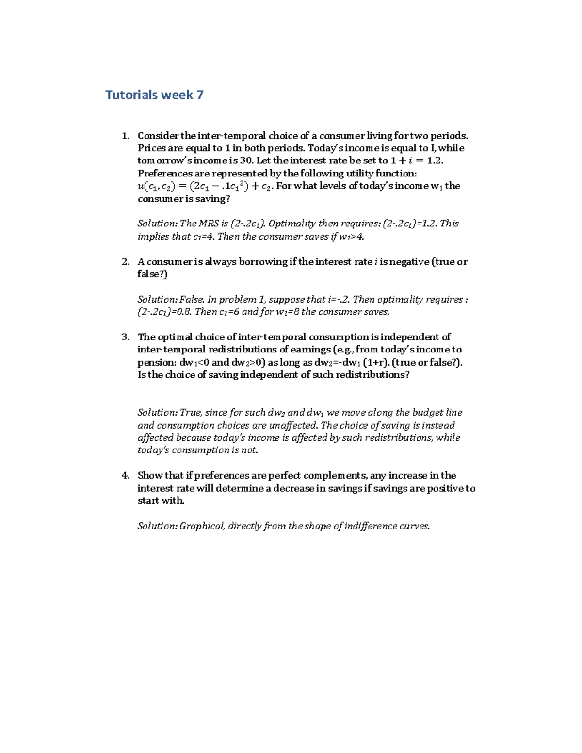Solution Tutorial Week 7 - 11 Intermediate Microeconomics 1 - Tutorials ...