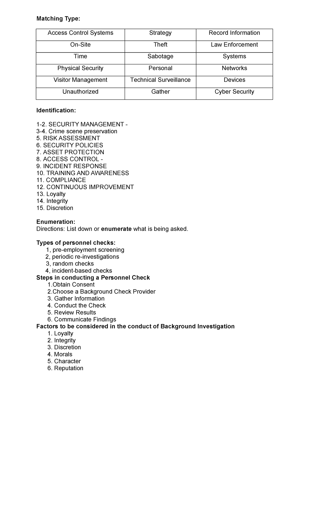 Answer key - n/a - Matching Type: Access Control Systems Strategy ...