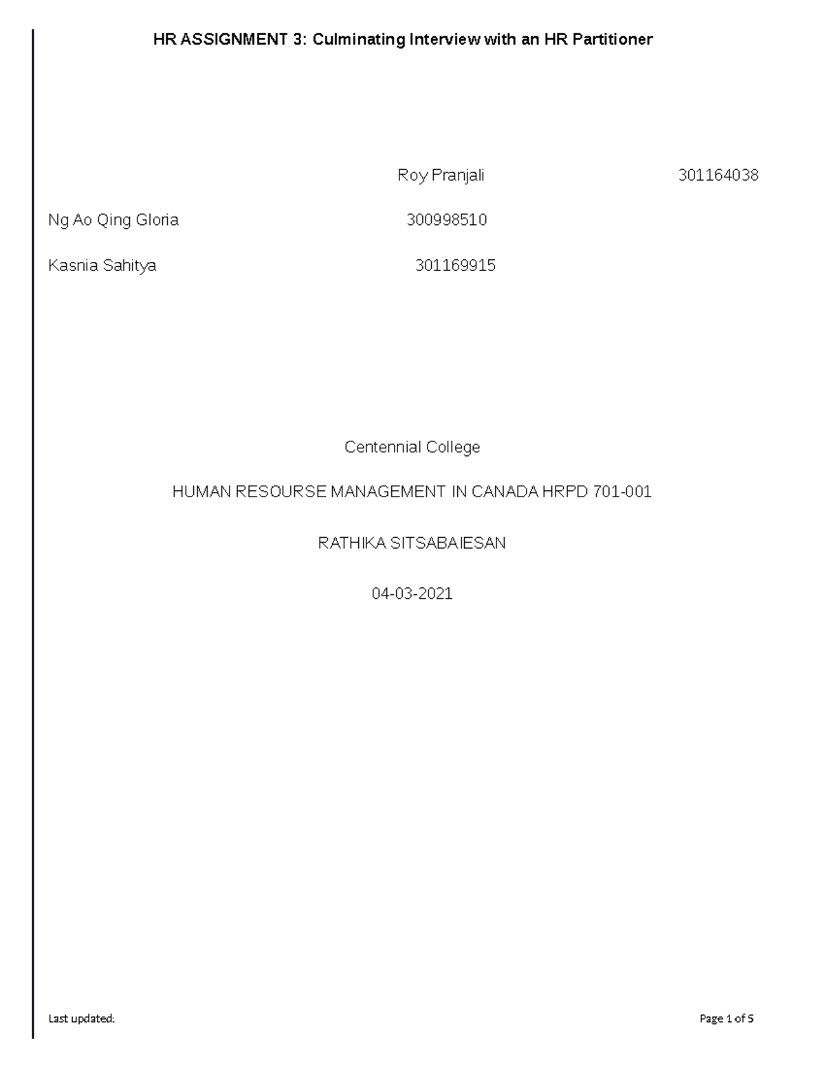 HR Assignment 3 Interview report human resource management - HR ...