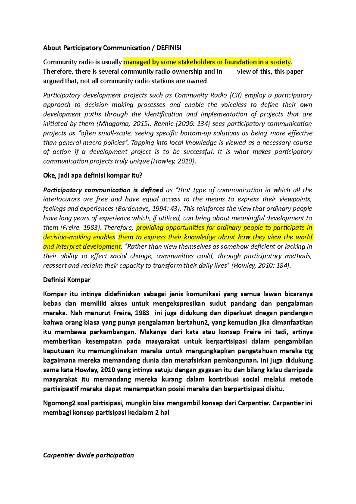 About Participatory Communication - Therefore, there is several ...