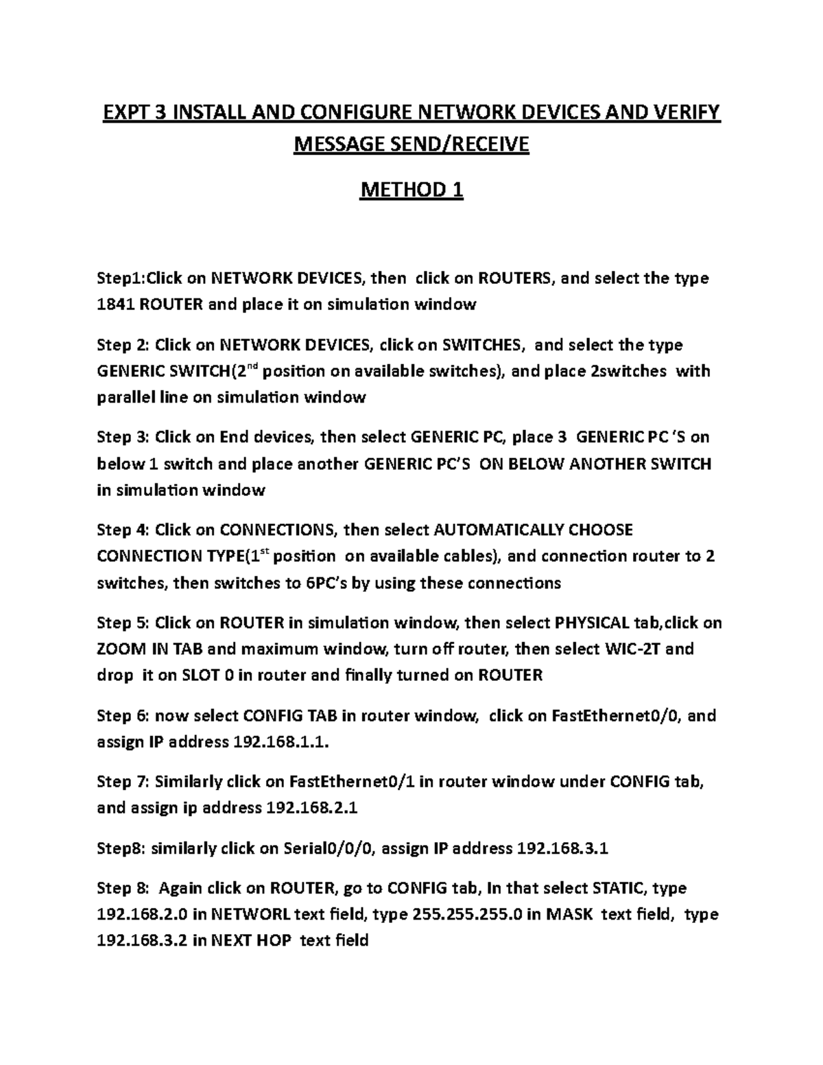 Cne 3rd install and configure switches-1 - EXPT 3 INSTALL AND CONFIGURE ...