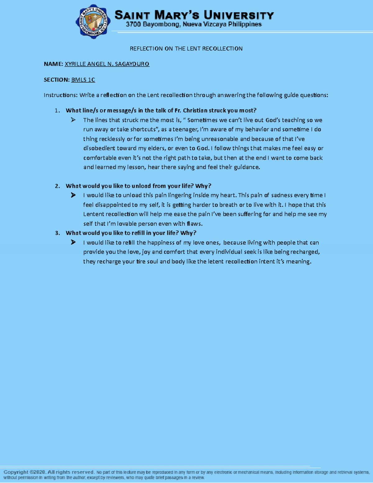 Reflection ON THE Lenten Recollection on CFE - REFLECTION ON THE LENT ...