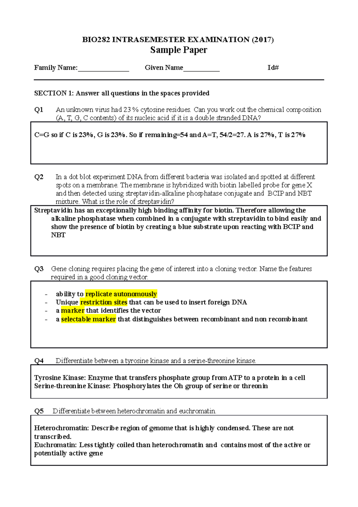 Intersemester Exam Sample/practice exam 2017 - BIO282 INTRASEMESTER ...