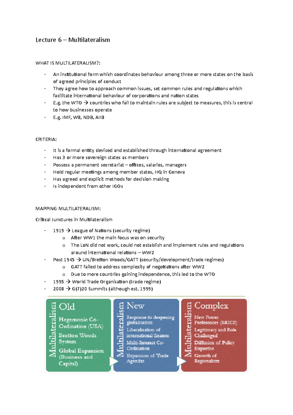 6. Multilateralism - Lecture notes 3 - Lecture 6 – Multilateralism WHAT ...