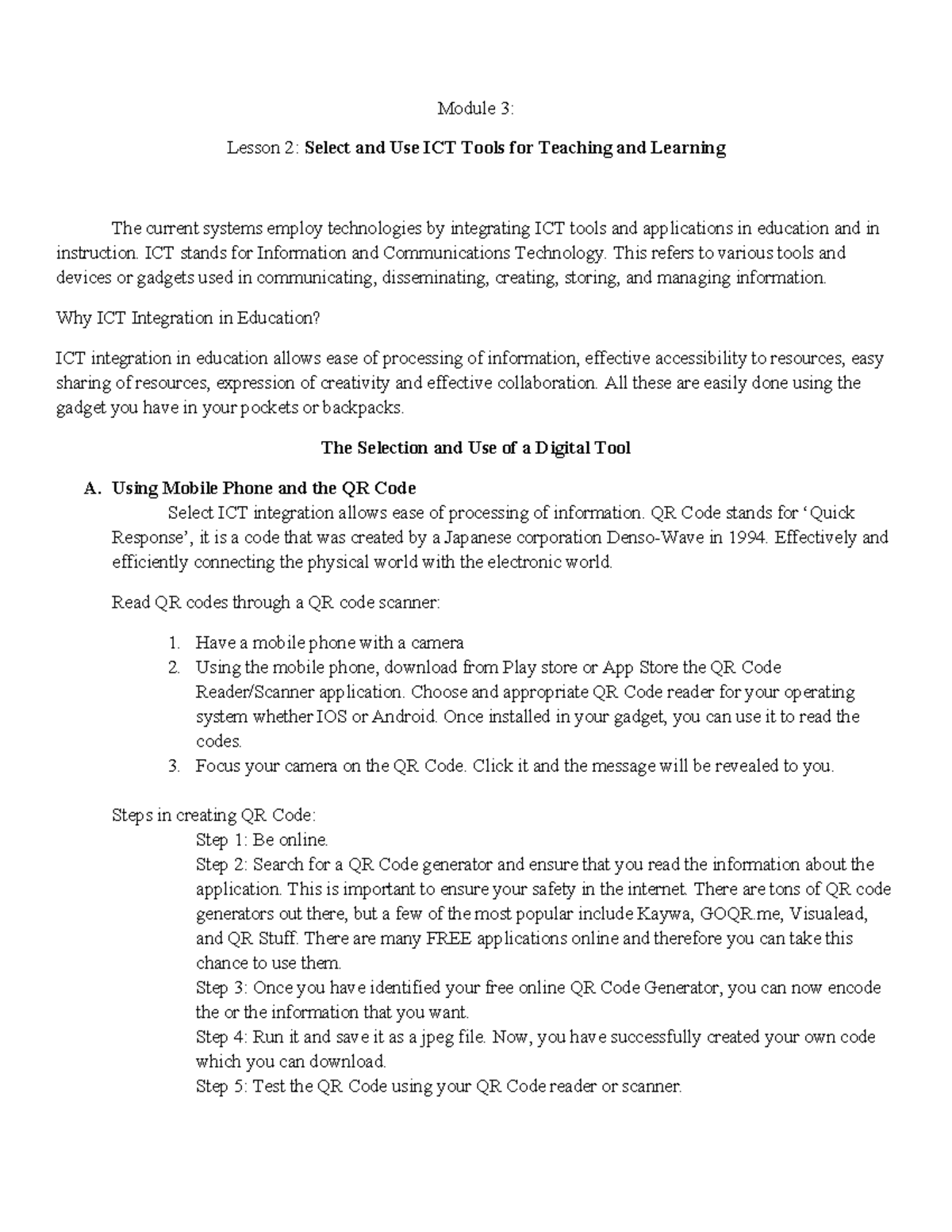 Lesson 2 Report - 00000 - Module 3: Lesson 2: Select and Use ICT Tools for Teaching and Learning ...