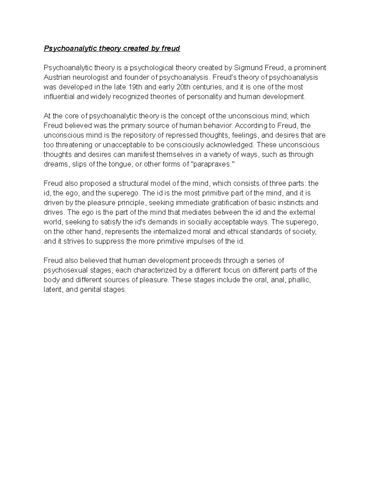 Psychoanalytic theory created by freud - Psychoanalytic theory created ...