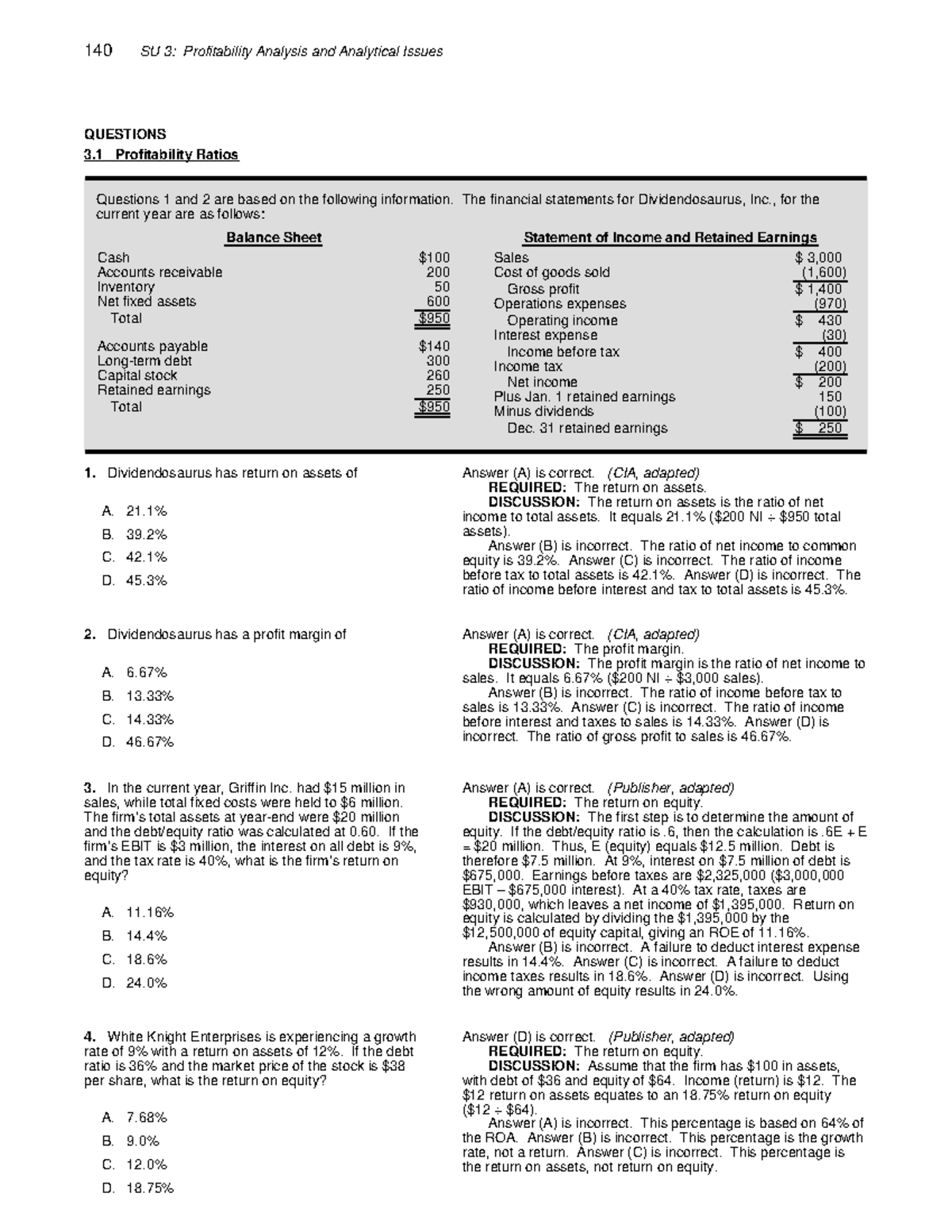 Questions on ratio analysis - QUESTIONS 3 Profitability Ratios ...