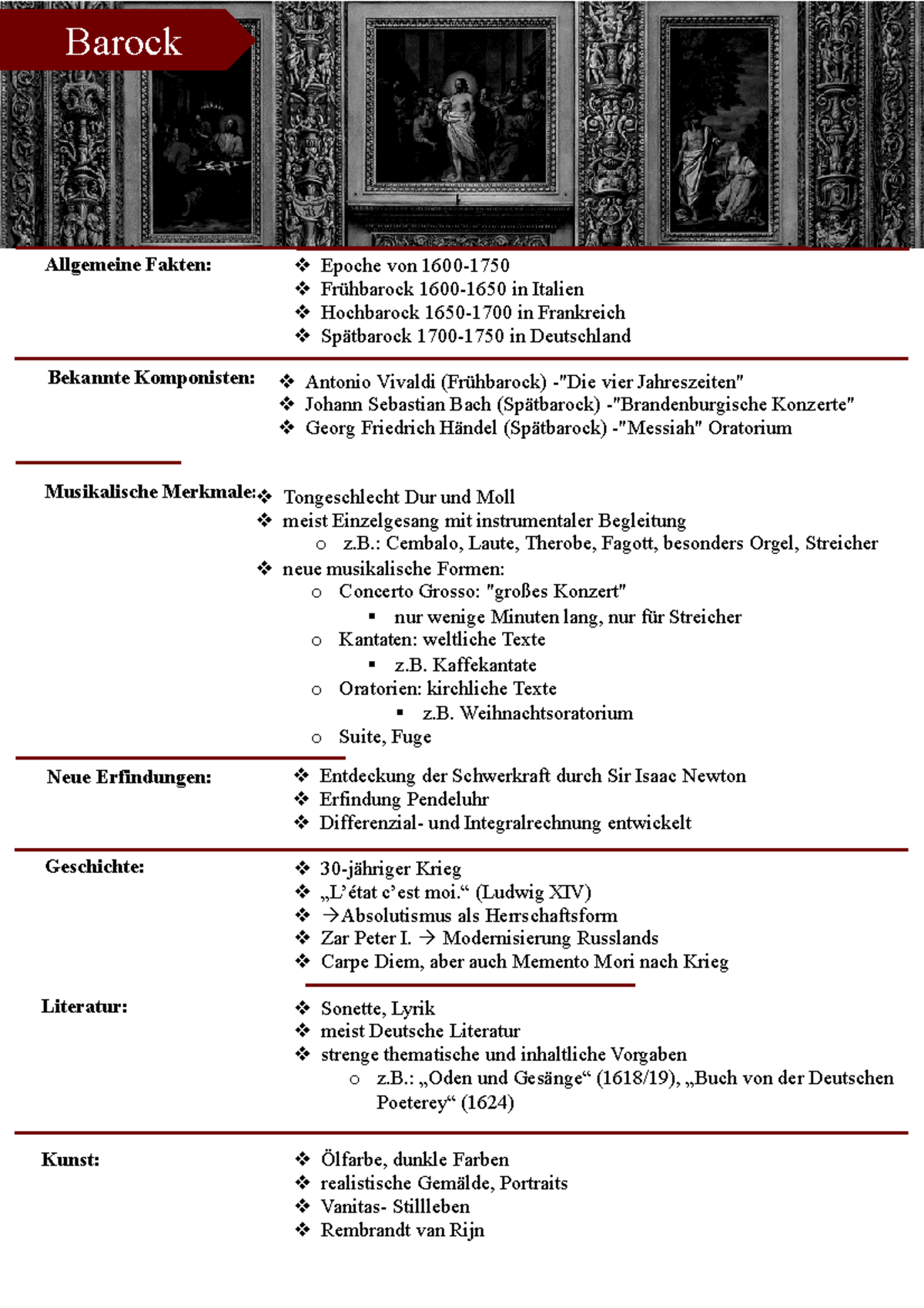 Barock - Allgemeine Fakten: Musikalische Merkmale: /Fortschritte ...