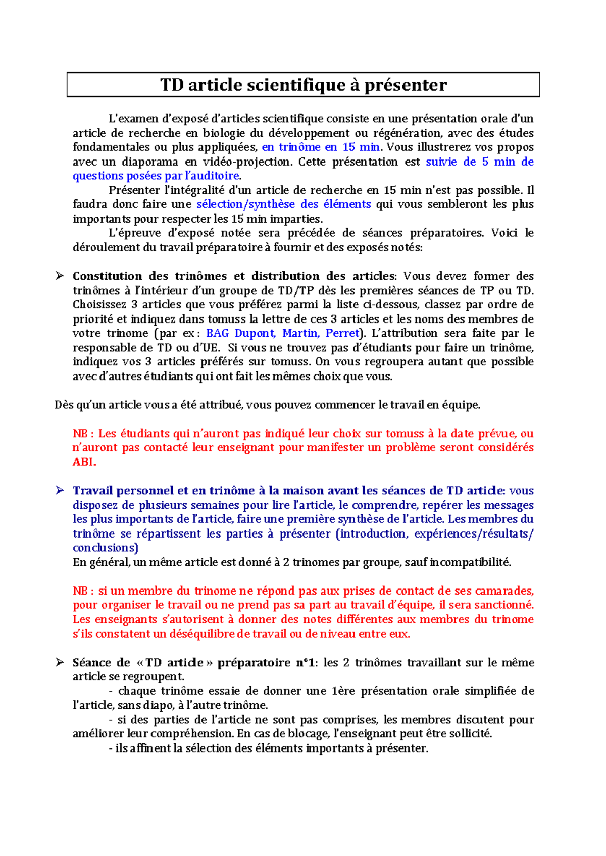 Liste consignes présentation article v AUT 2023 v1 - TD article ...