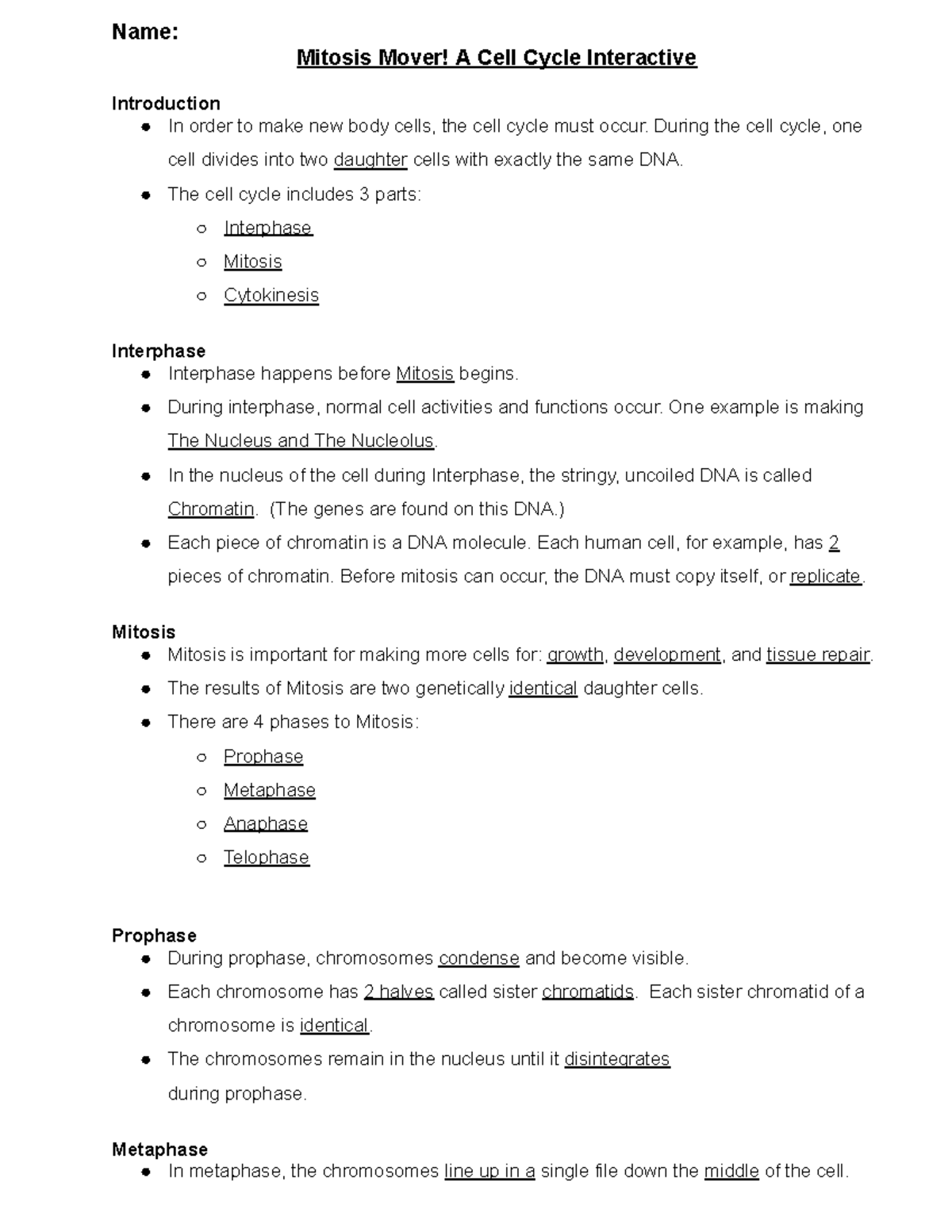 Gio Aguila- Mitosis Mover Bio Man - Name: Mitosis Mover! A Cell Cycle ...