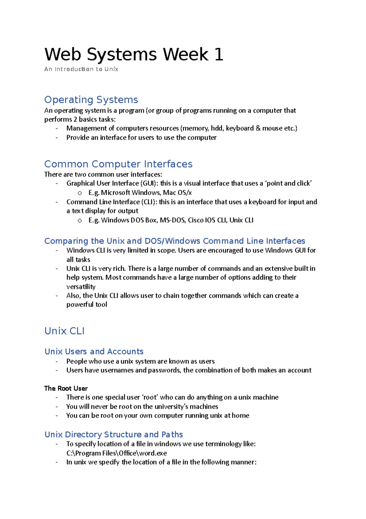 Week 1 Intro To Unix Web Systems Week 1 An Introduction To Unix Operating Systems An