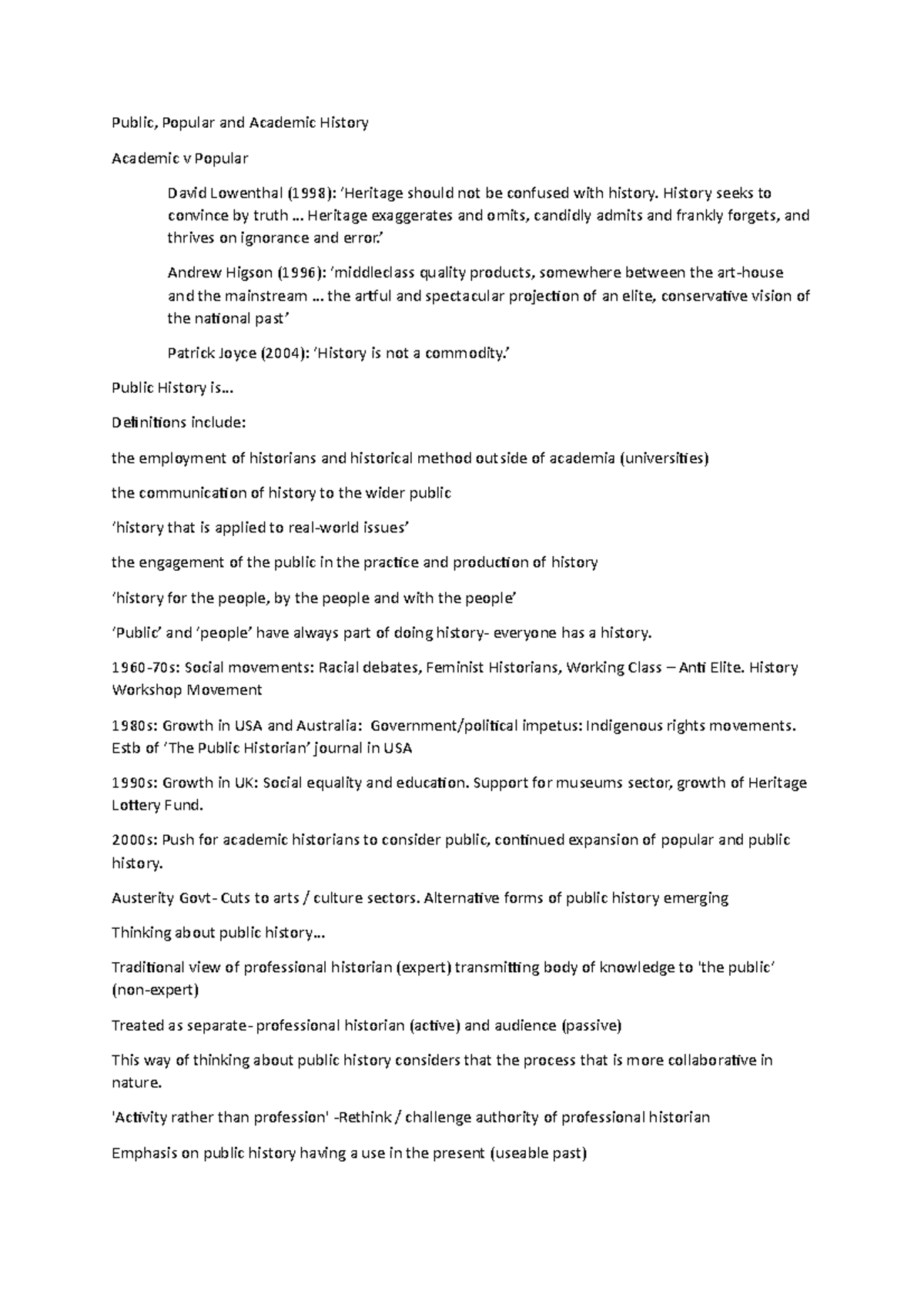 Popular, Public and Academic History - Making History - Public, Popular ...