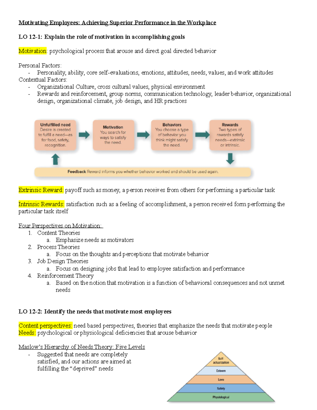 BUSN Chapter 12 - Motivating Employees: Achieving Superior Performance ...