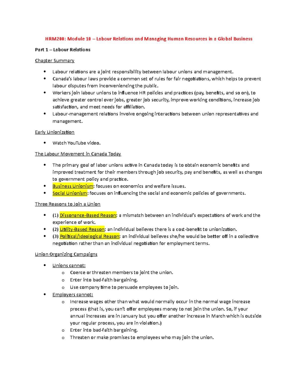 Module 10 – Labour Relations and Managing Human Resources in a Global ...