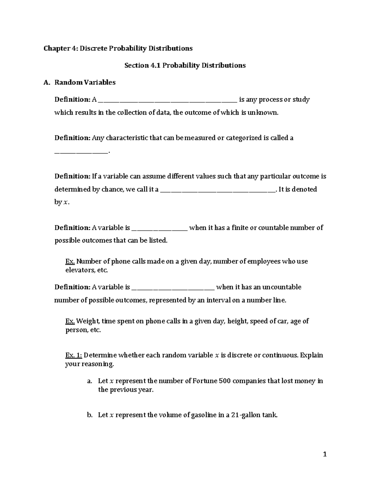 4.1 Probability Distributions - Chapter 4: Discrete Probability Distributions Section 4 ...