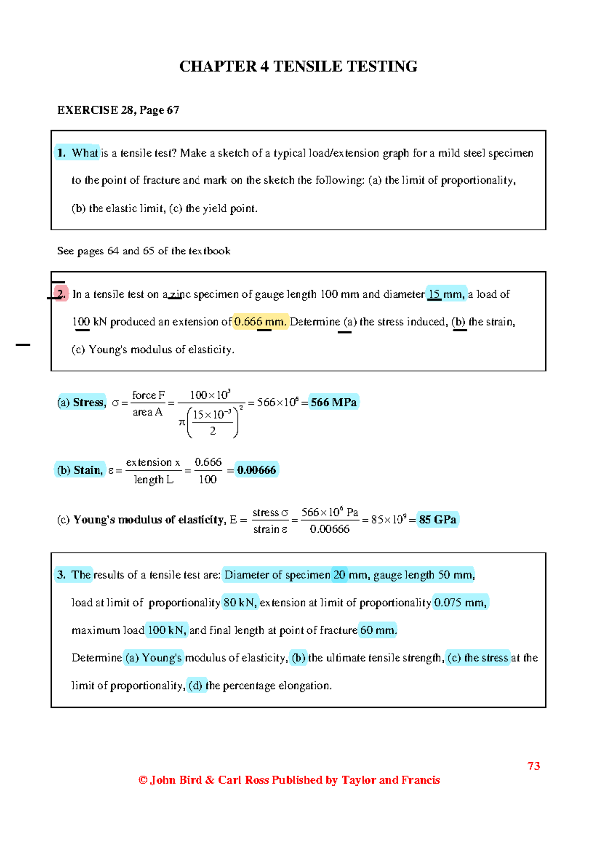 MT102-problems - test problems - 73 CHAPTER 4 TENSILE TESTING EXERCISE ...