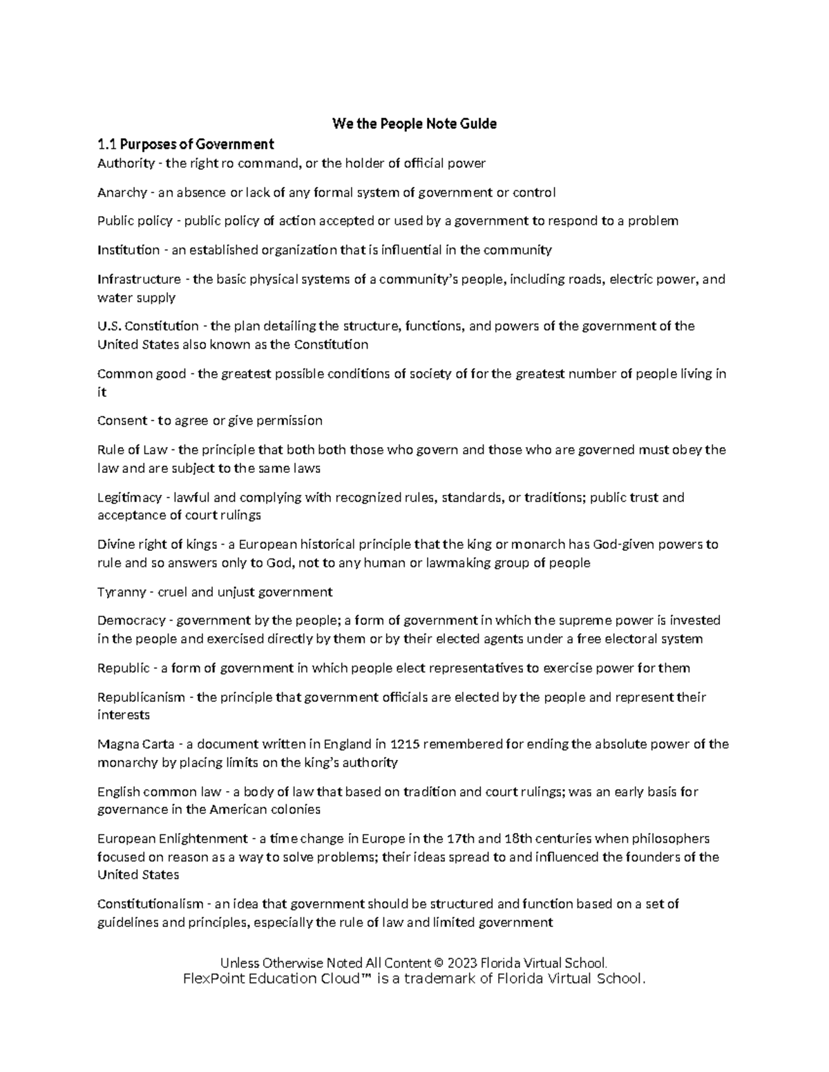 We the People Note Guide - Constitution - the plan detailing the ...