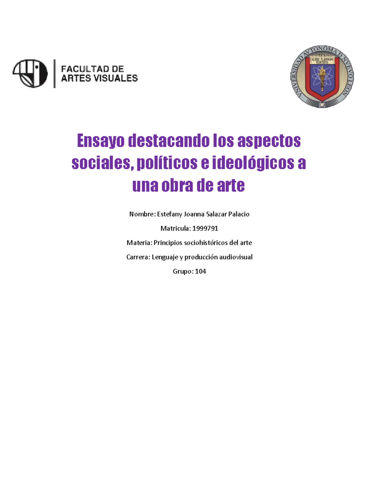 EJSP- ACT. 1.3- Ensayo DE UNA OBRA DE ARTE - Nombre: Estefany Joanna ...