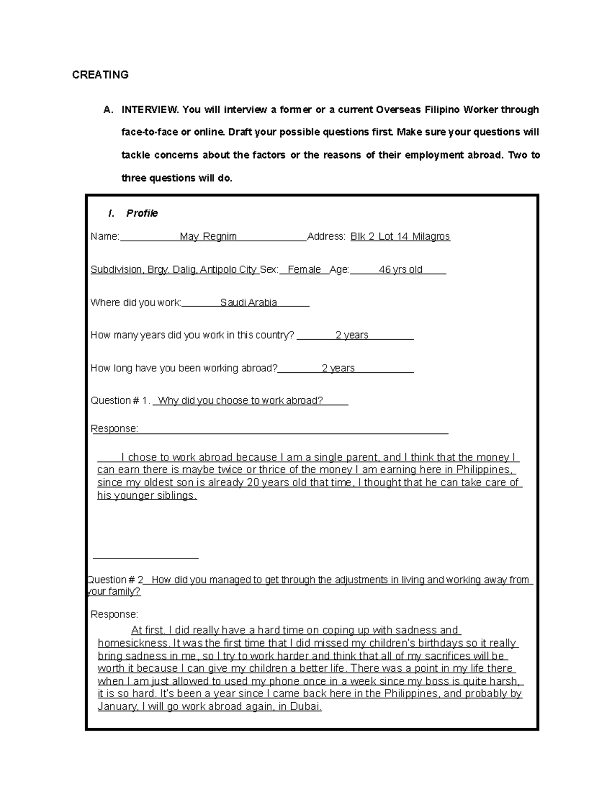 TCWD Finals-Assignment - CREATING A. INTERVIEW. You will interview a ...