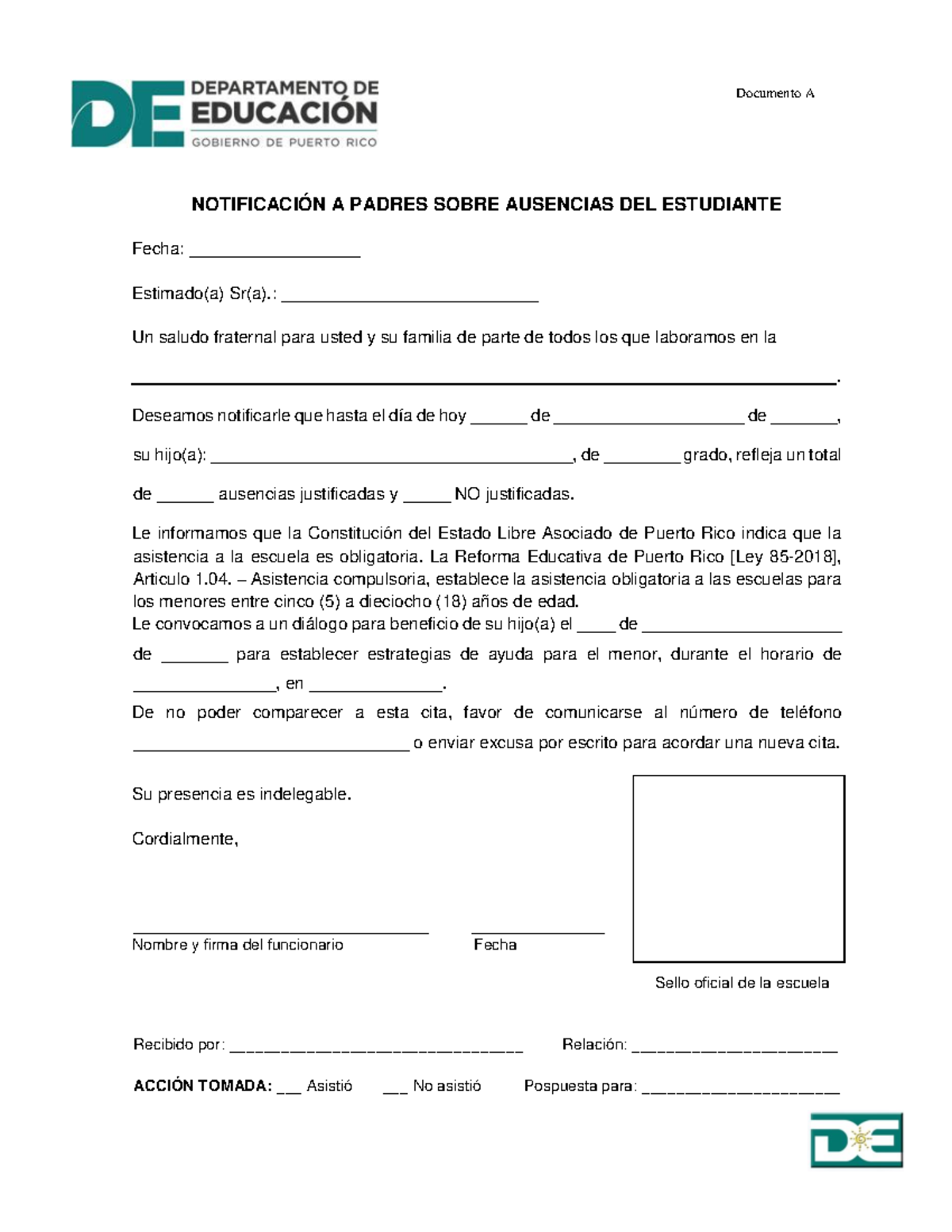 Documentos a b y c del reglamento de ausencias - Documento A ...