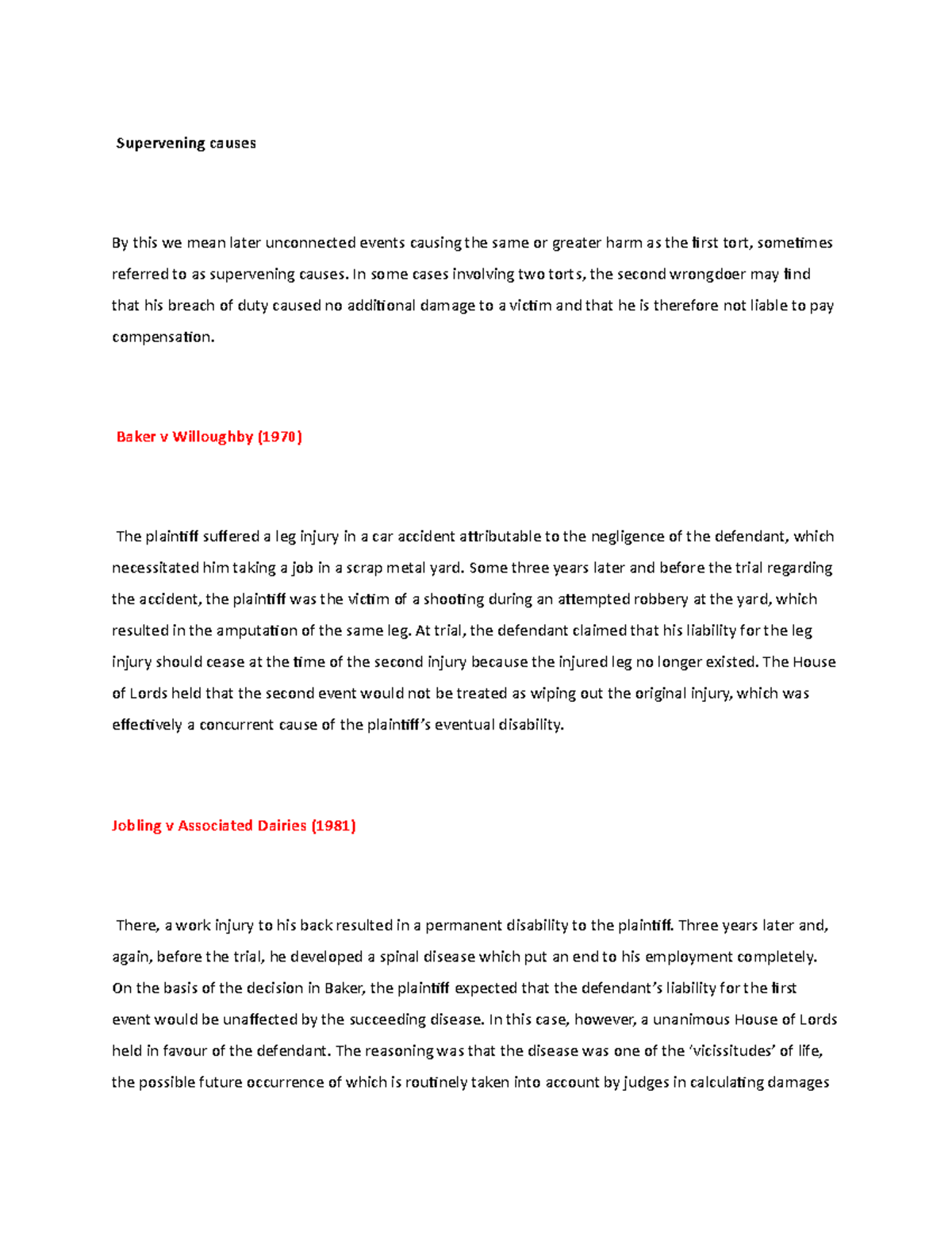 Supervening causes - Tort Law Directions - Supervening causes By this ...