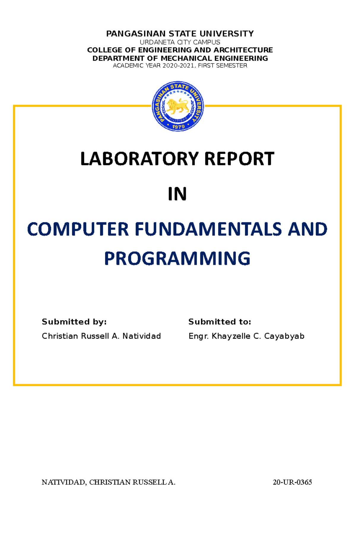 Natividad C. Lab report 2 - Computer Fundamentals and Programming - PangSU - Studocu