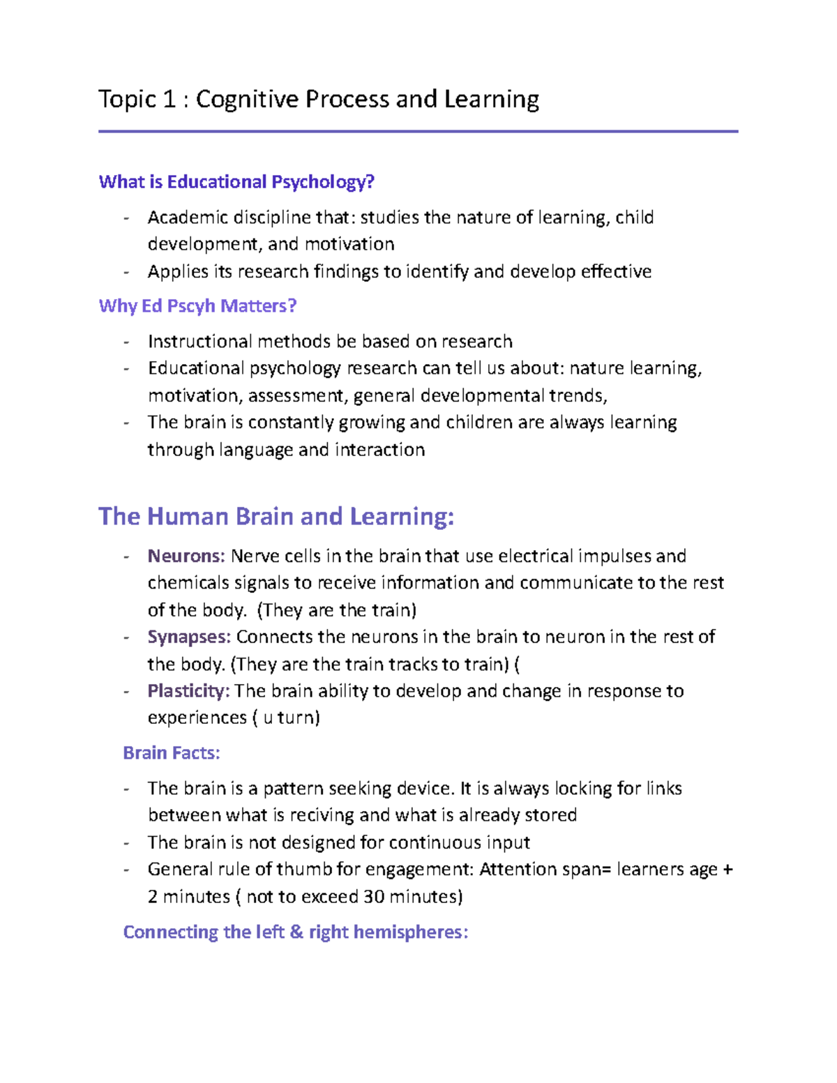 Topic 1 Cognitive Process and Learning - Topic 1 : Cognitive Process ...