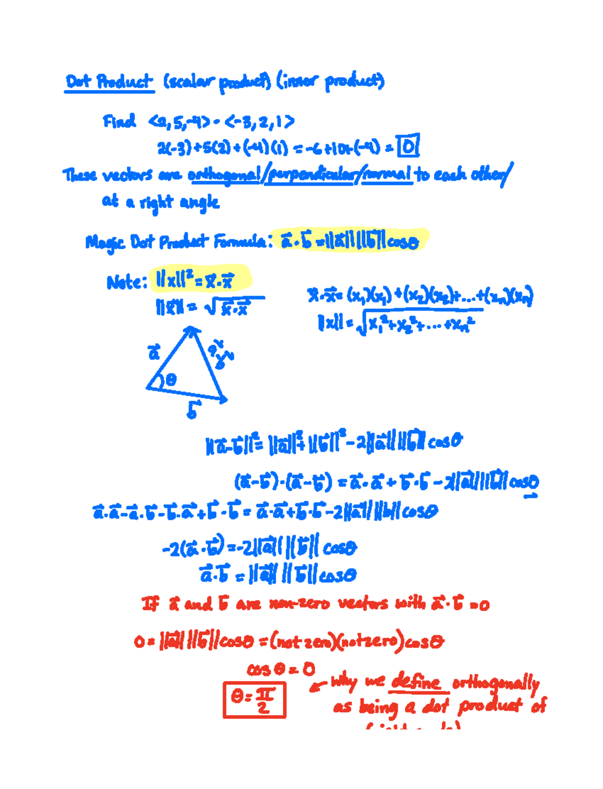 Calc 3 Note 3 - Dot Product, Cross Product, and Projections - Dot ...
