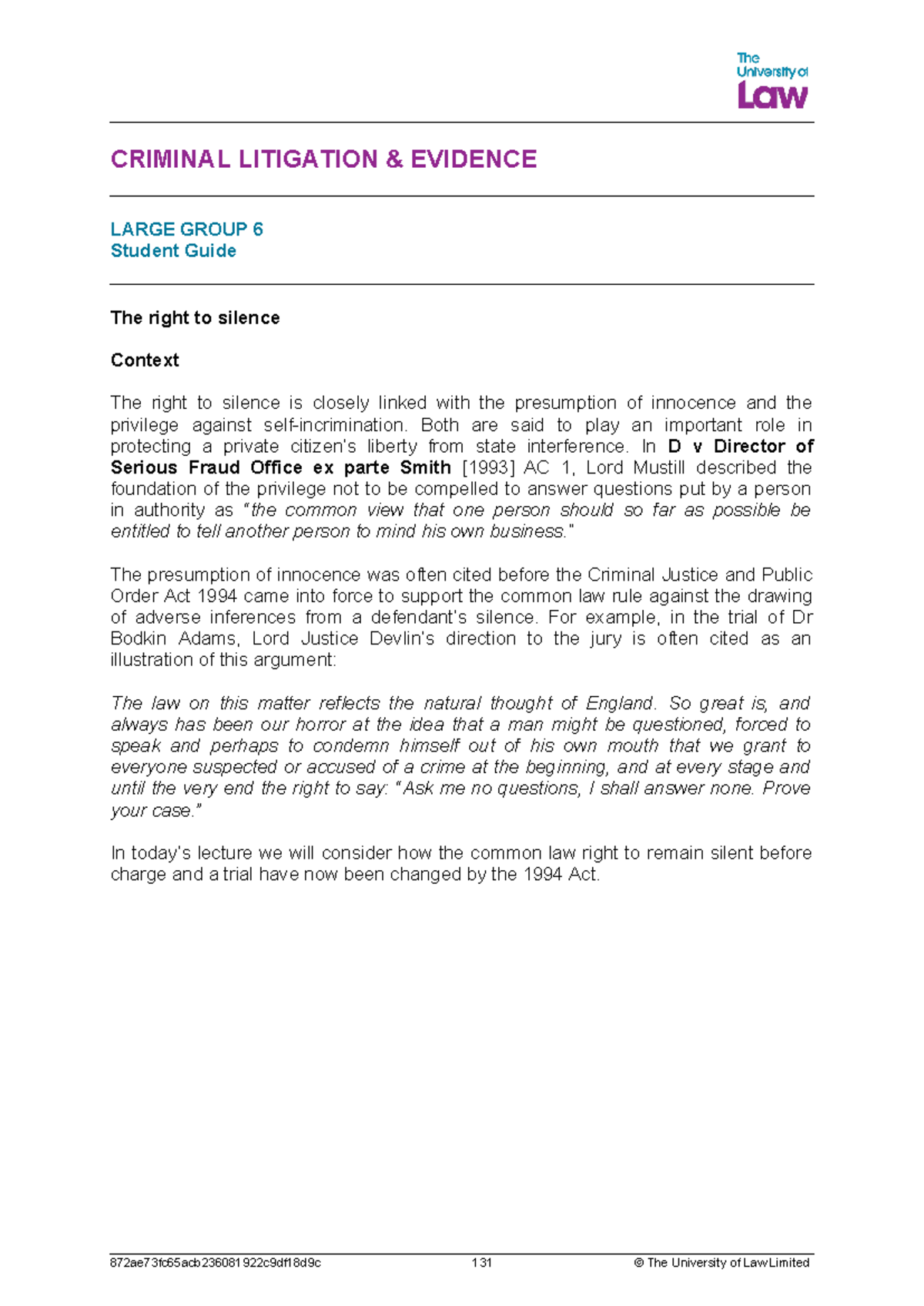 Student Guide - CRIMINAL LITIGATION & EVIDENCE LARGE GROUP 6 Student ...