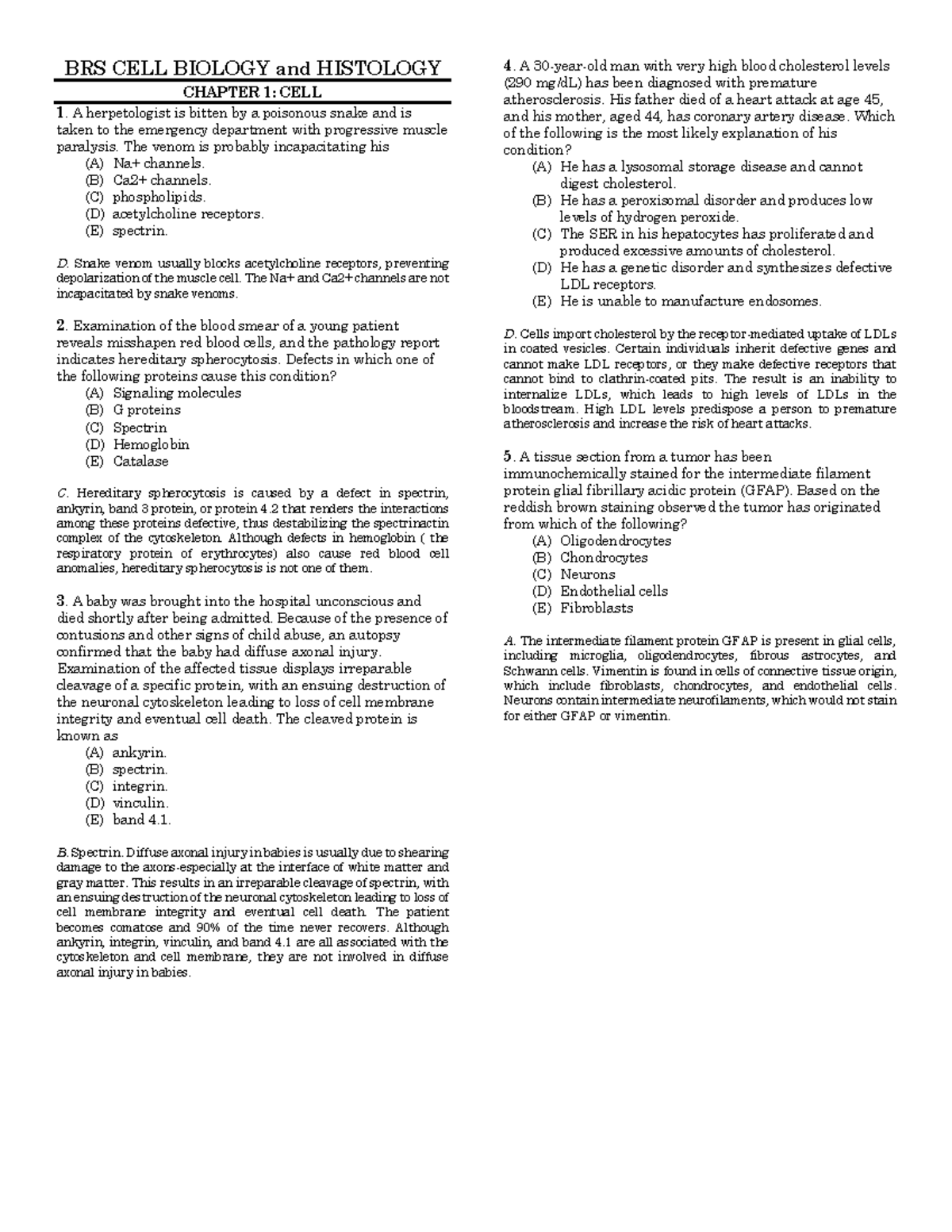 Sample/practice exam 2020, questions and answers - BRS CELL BIOLOGY and ...