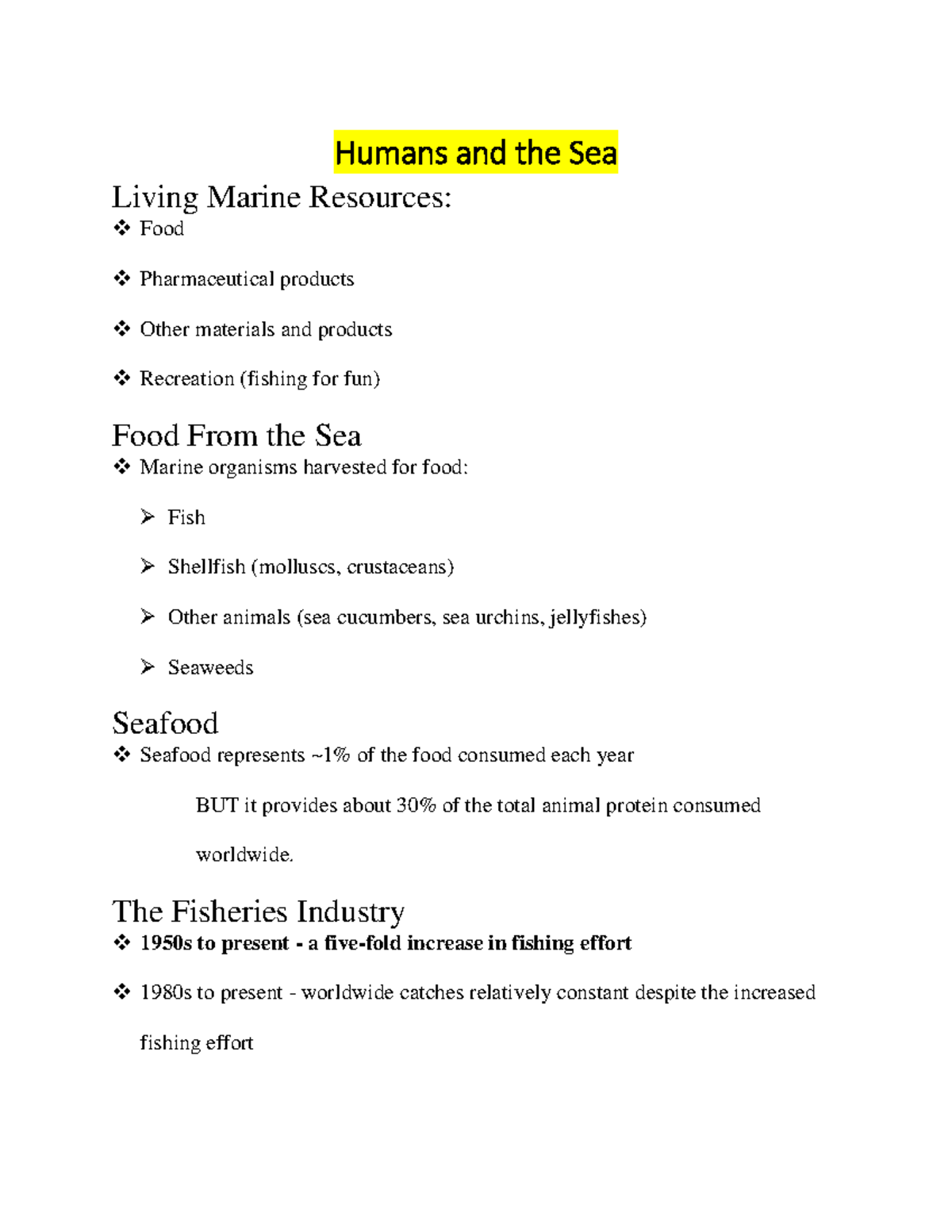 Unit 4 Humans and the Sea 1 - Humans and the Sea Living Marine ...