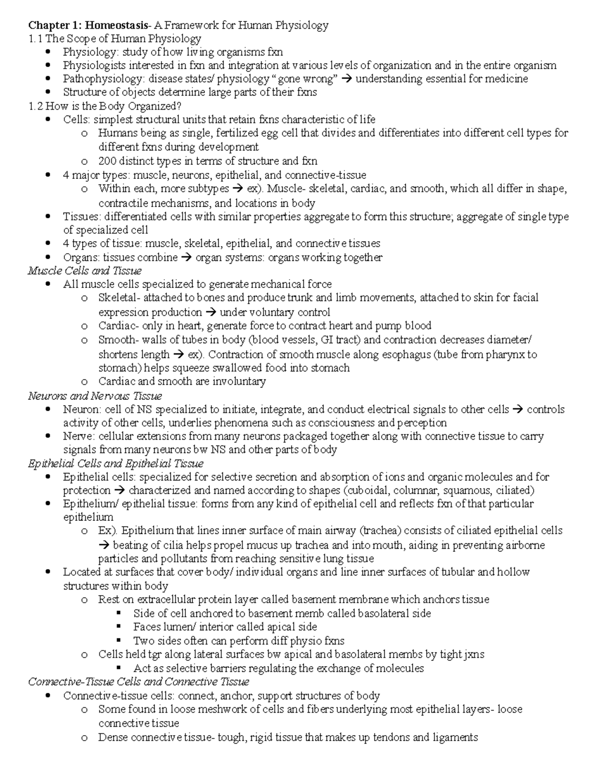 Chapter 1 - Chapter 1: Homeostasis- A Framework for Human Physiology 1 ...