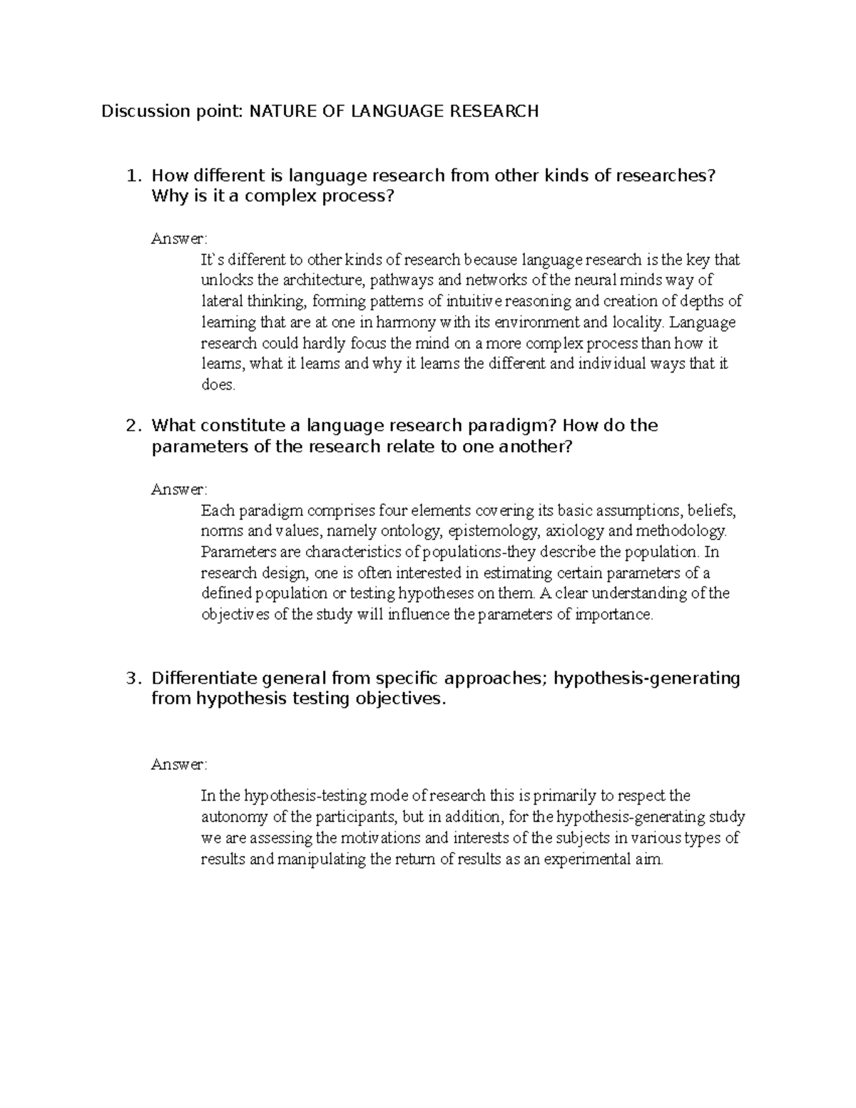 (Part2) Discussion point MC ELT 8 - Discussion point: NATURE OF ...