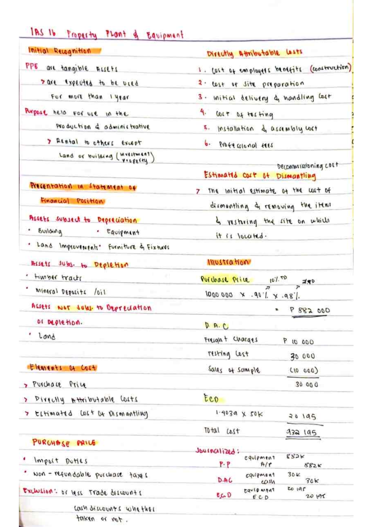 PPE Initial Recognition - Bs accountancy - Studocu