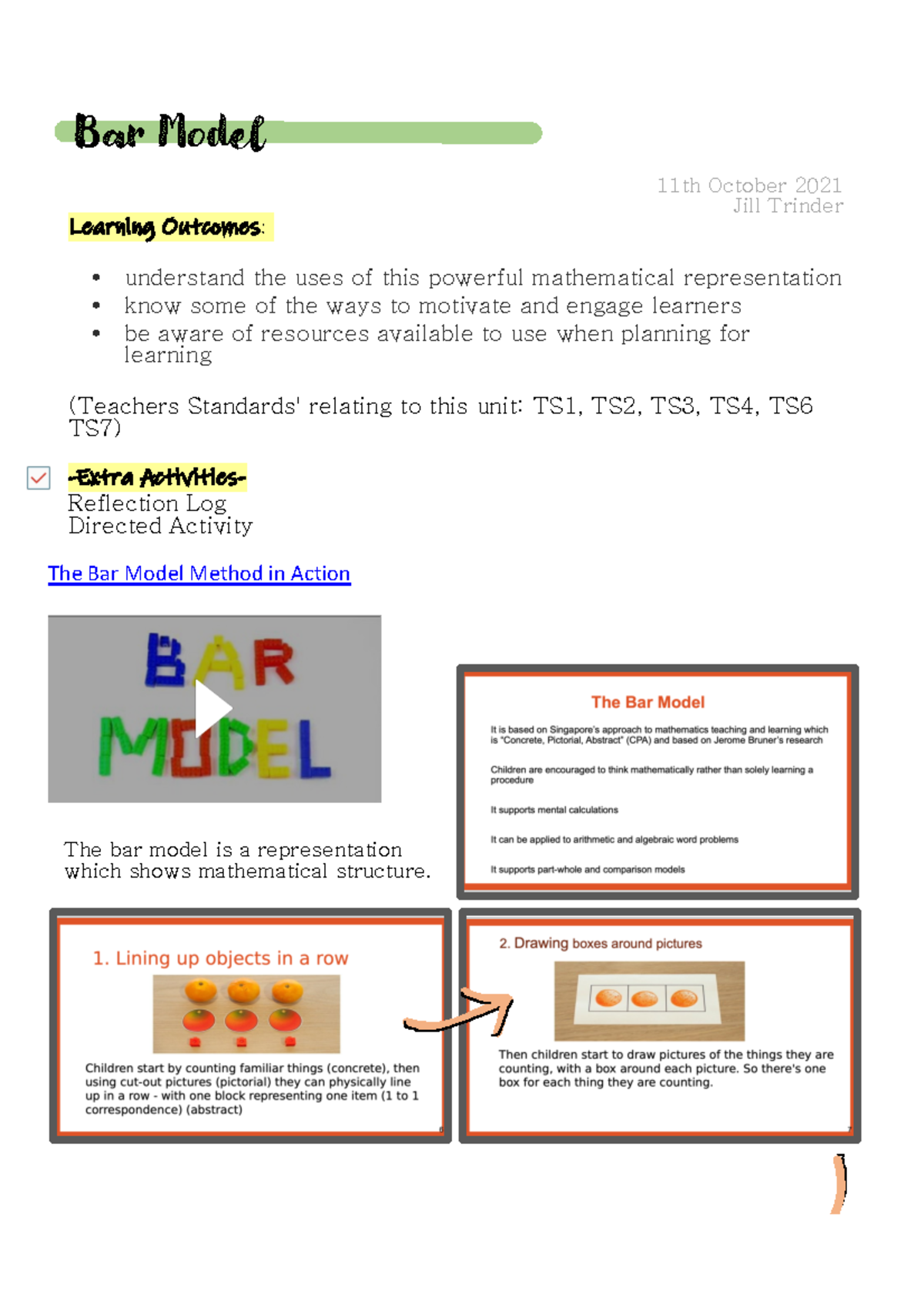 6. Bar Model - Lecture notes 6 - 11th October 2021 Jill Trinder The bar ...