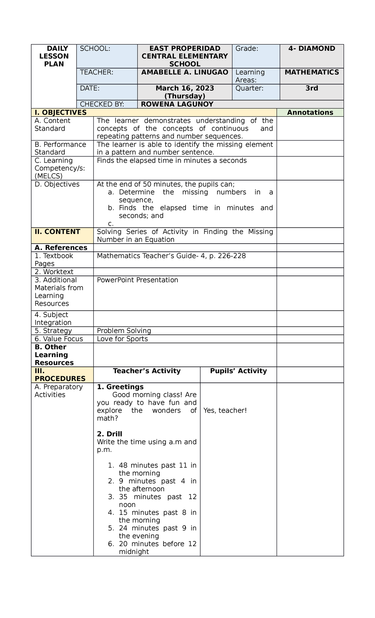March 16 Thursday MATH - Science and Math Grade 4 quarter 3 Detailed ...