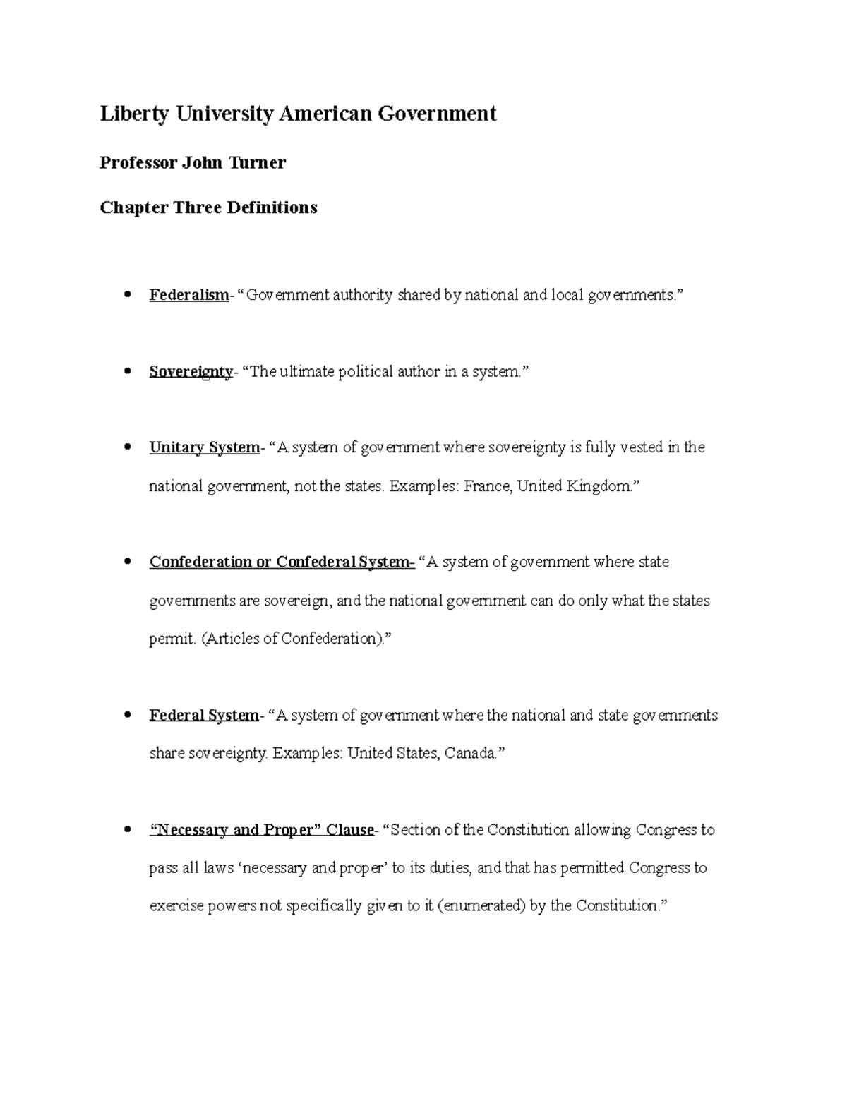 American Government Chapter Three Definitions - Liberty University ...