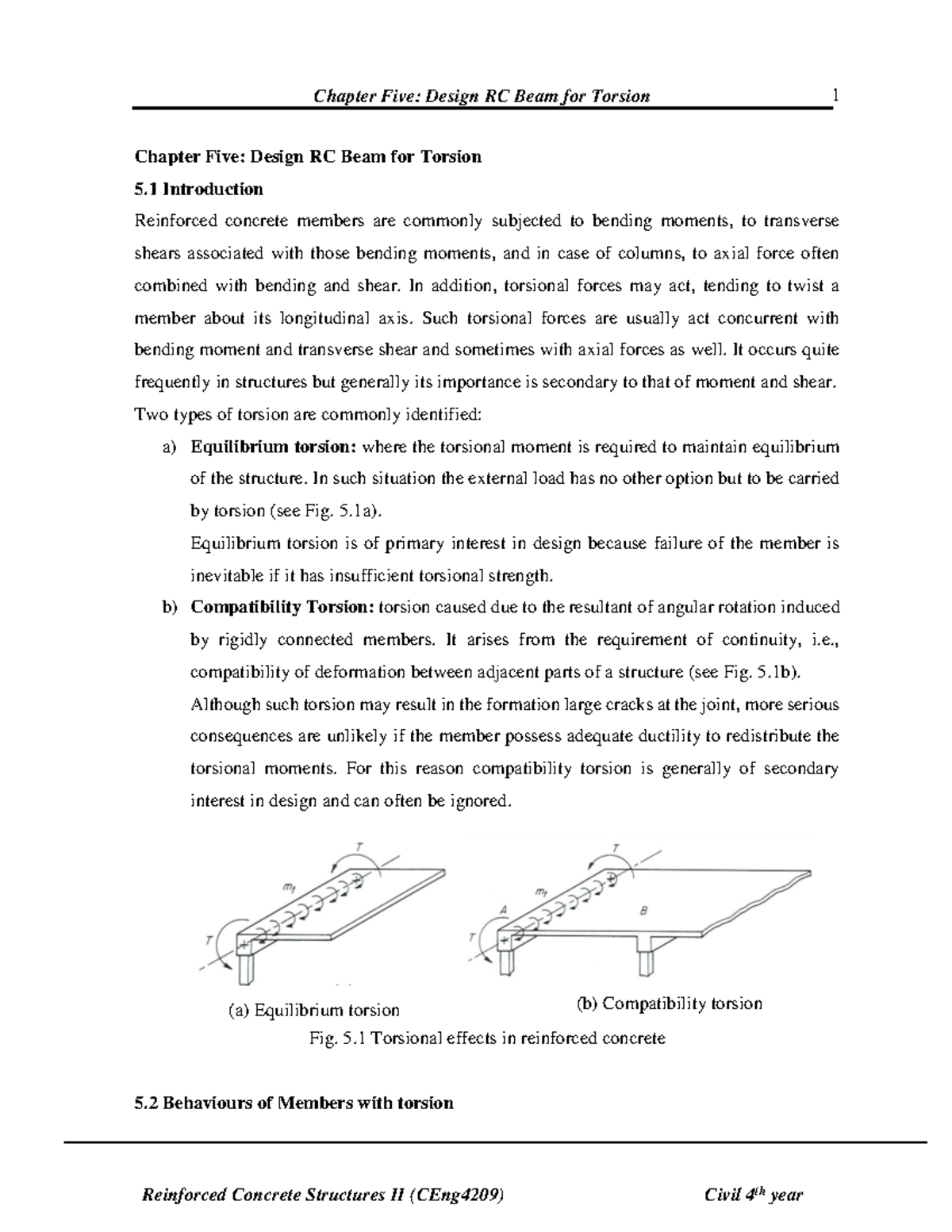 RC II Chapter 5 - Chapter Five: Design RC Beam for Torsion 5 ...
