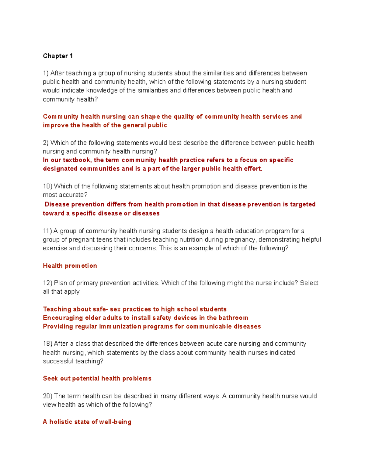 Community TB Exam 1 - Prep Questions from Exam 1 - Chapter 1 After ...