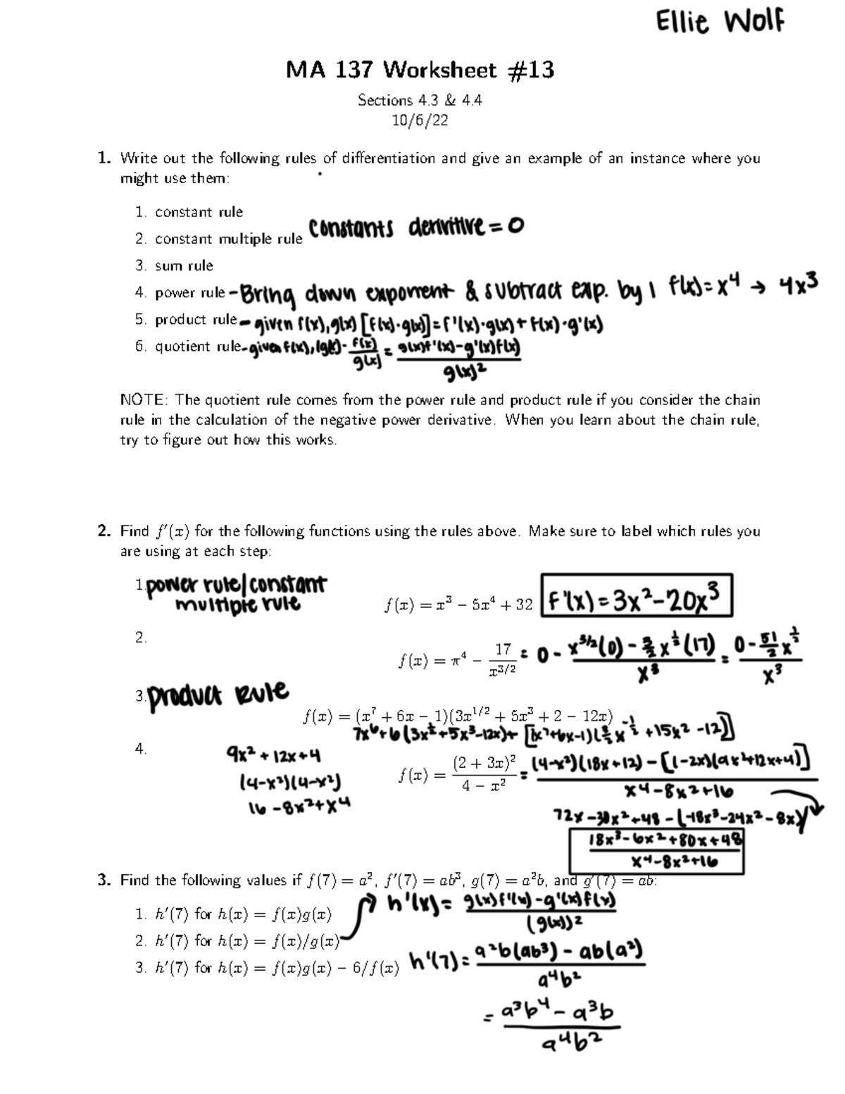 Worksheet 13 - recitation - MA 137 Worksheet Sections 4 & 4. 10/6 ...