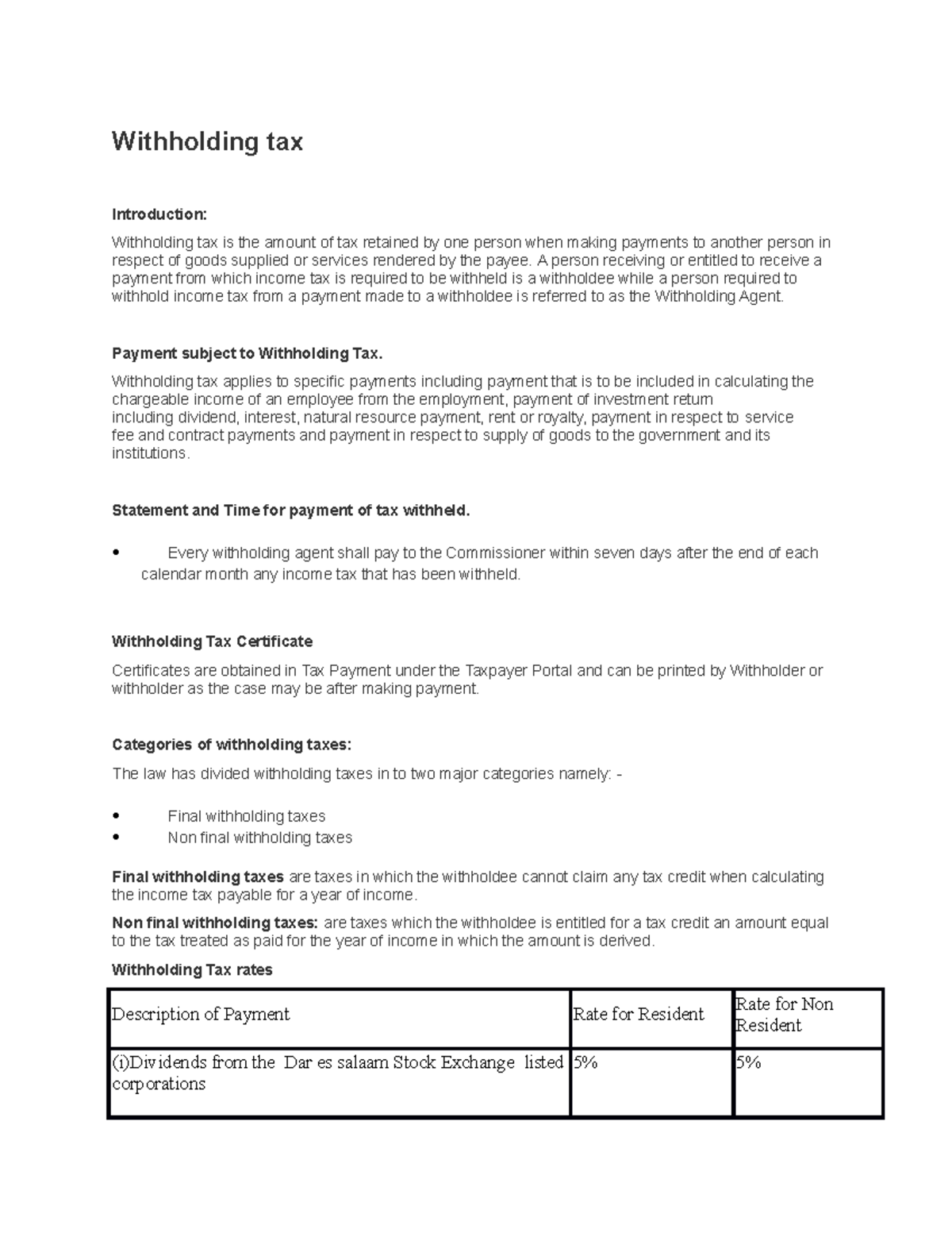 Withholding tax - nill - Withholding tax Introduction: Withholding tax ...