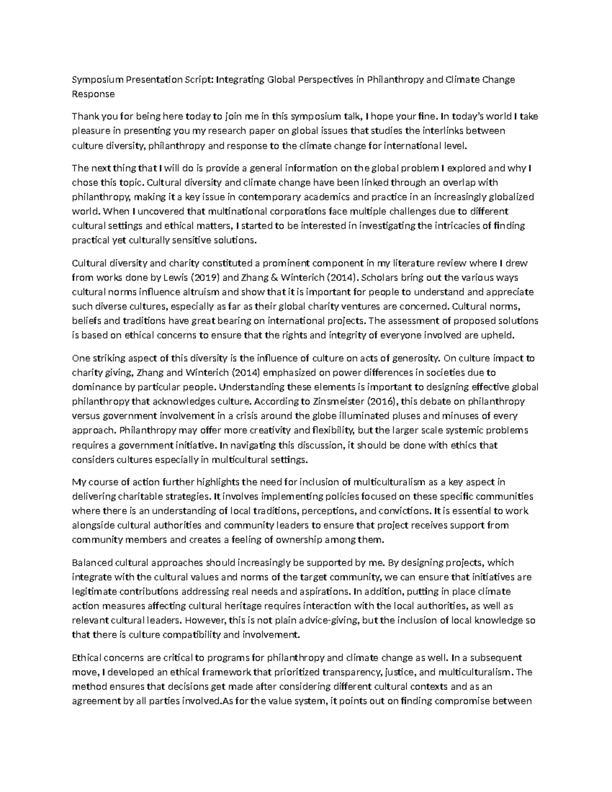 Symposium Presentation Script - In today’s world I take pleasure in ...