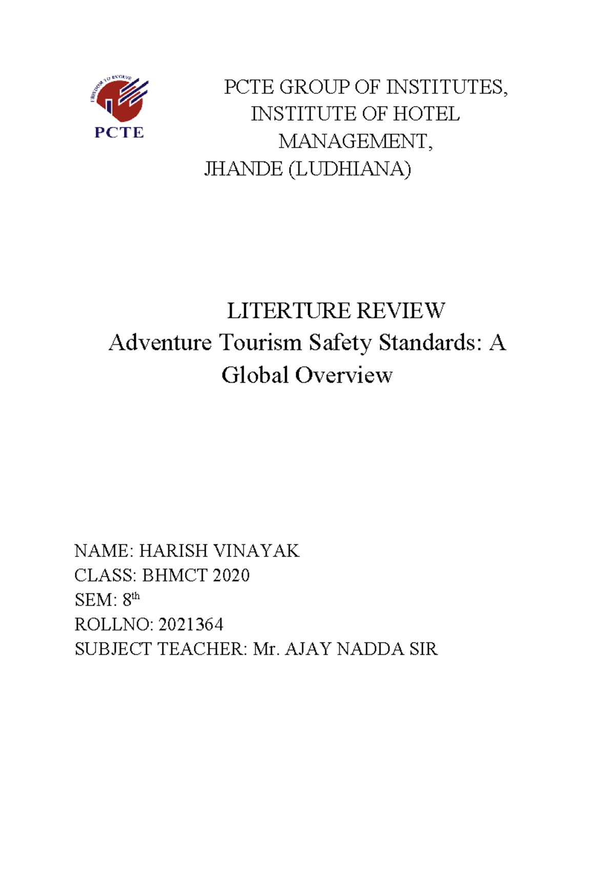 Adventure Tourism Safety Standards A Global Overview - PCTE GROUP OF ...