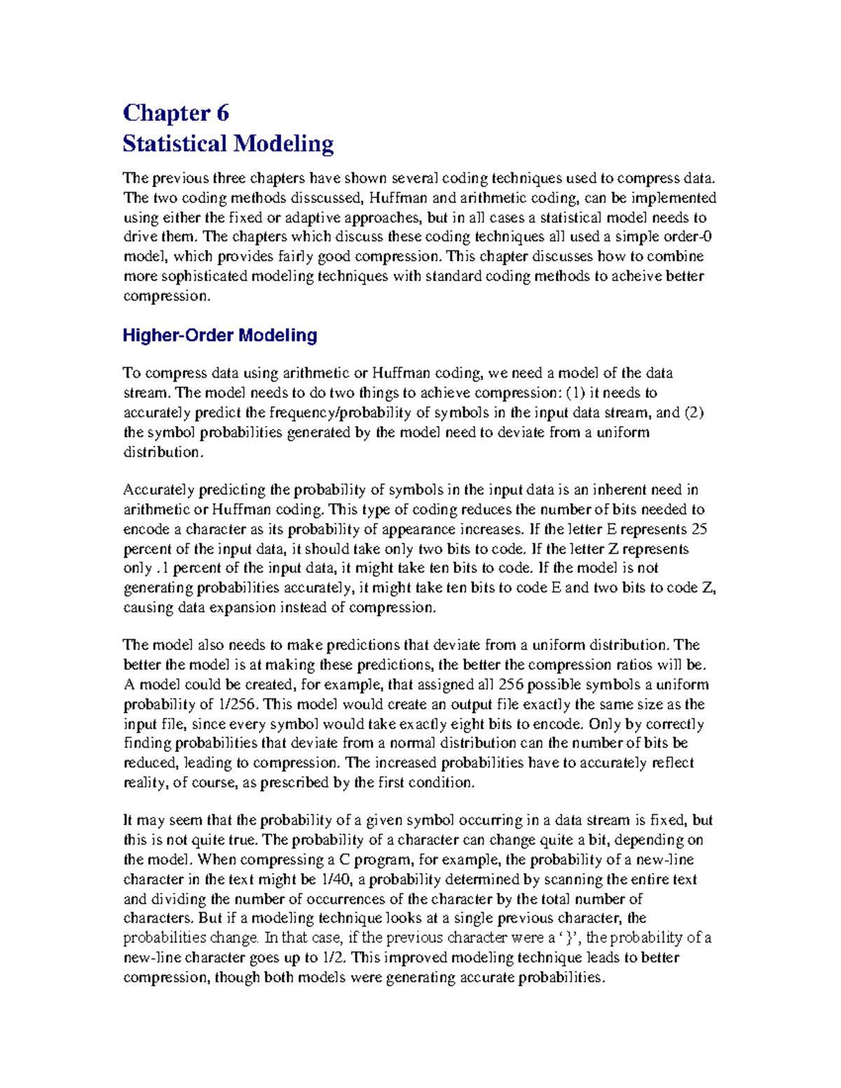 The Data Compression Book 2nd edition 3 - Chapter 6 Statistical Modeling The previous three ...