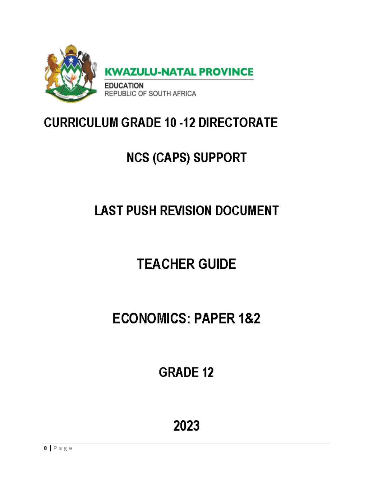 2023 Economics LAST PUSH Teacher Guide P1& P2 - CURRICULUM GRADE 10 ...