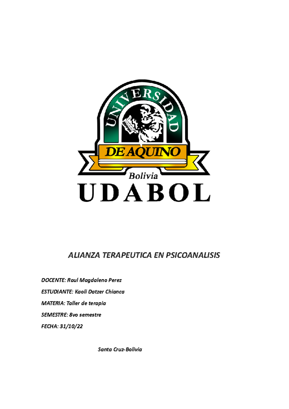 Alianza Terapeutica EN Psicoanalisis - ALIANZA TERAPEUTICA EN ...