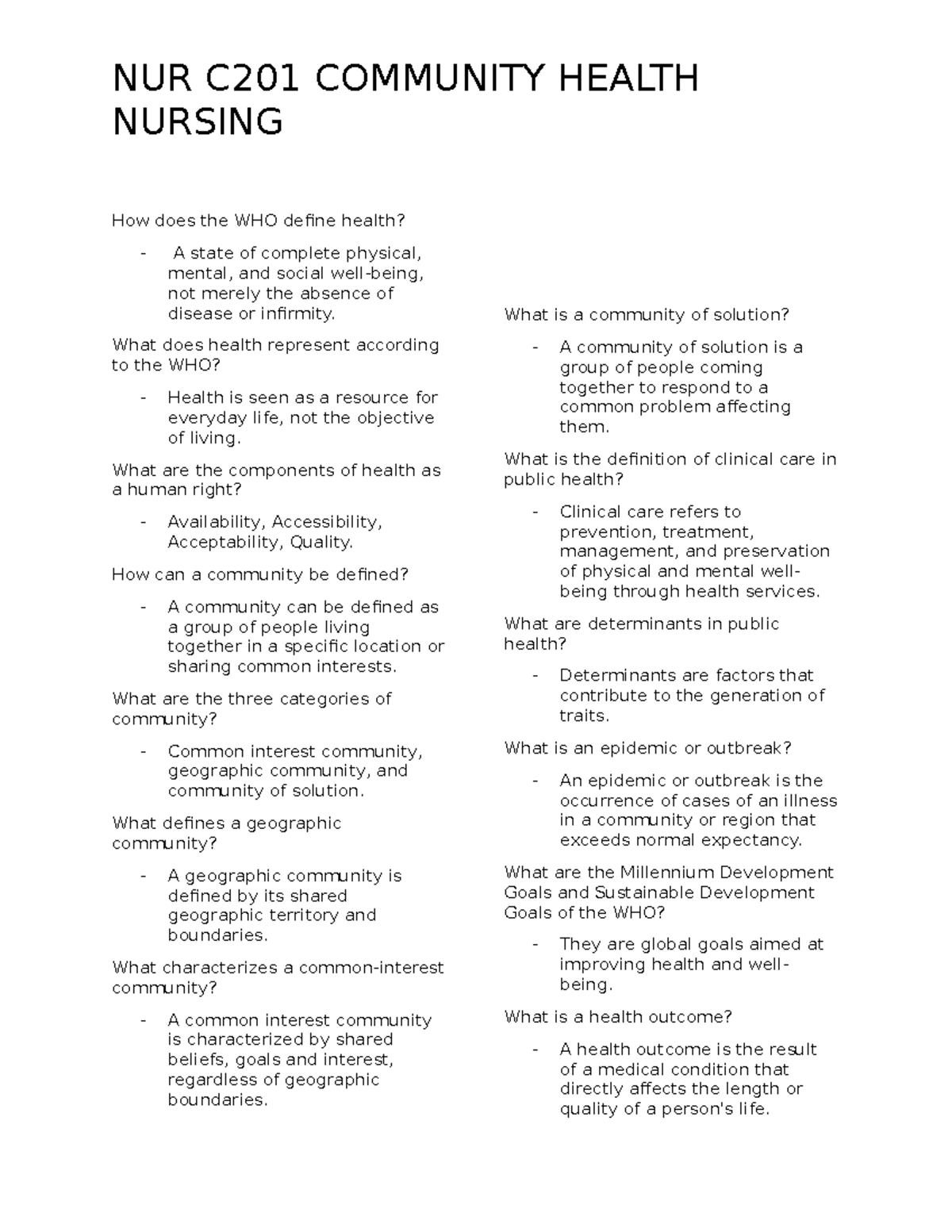 CHN Reviewer - Community Health Nursing - NURSING How does the WHO ...